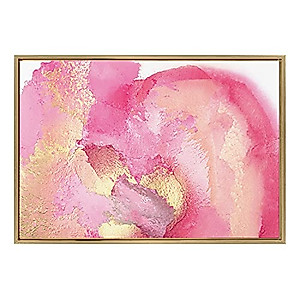 Kate and Laurel x Mentoring Positives Collaboration Pink Golden Hour Framed Canvas Wall Art, 23x33, Gold, Feminine Abstract Art Print for Wall
