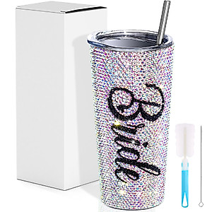 Vesici Bling Diamond Bride Tumbler 20 oz Bridal Insulated Tumbler with straw and lid Bridal Shower Gifts, Wedding Gifts For Bride Engagement Party Bachelorette Party Maid of Honor Tumbler (Stylish)