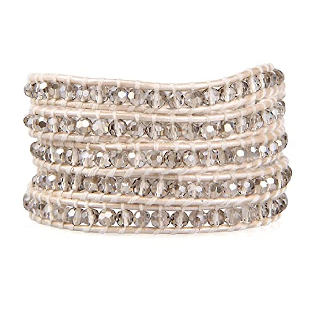 KELITCH Fashion Gray Crystal Beaded 5 Wrap Bracelet On Leather Friendship Bracelets Jewelry for Womens