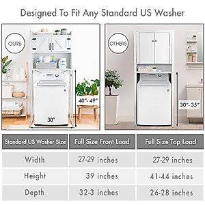 Stephan Roberts Washer or Over The Toilet Storage Cabinet w/Height Adjustable Shelf Laundry Room/Bathroom Organizer, 2-Door Freestanding Rack Space Saver, White