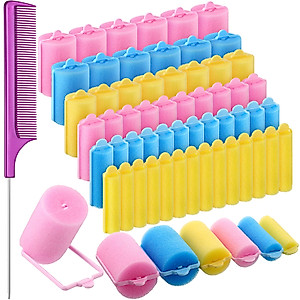 Syhood 56 Pcs Foam Sponge Hair Rollers Soft Sleeping Curler 6 Sizes Flexible Hairdressing Sponge Curler Rat Tail Comb for Hair Styling(Mixed Color)