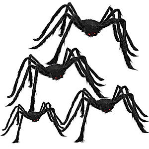 JOYIN 4 Pcks Halloween Outdoor Decorations Hairy Spider Set, Realistic Scary Fake Spider Hairy Spider Props for for Halloween Yard Decorations Party Decor, Black (One 47.25", Two 35.5", and One 29.5")