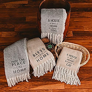 Pavilion Gift Company A House is Not A Home Without A Dog 50x60 Super Soft Herringbone Chevron Tassel Throw Blanket, Gray