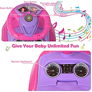 HONEY JOY Ride On Push Car, Foot to Floor Ride On Sliding Car Push Handle & Detachable Guardrail, Sound & Lights, Under Seat Storage, Push Cars for Toddlers 1-3, Gift for Kids Boys Girls(Pink)