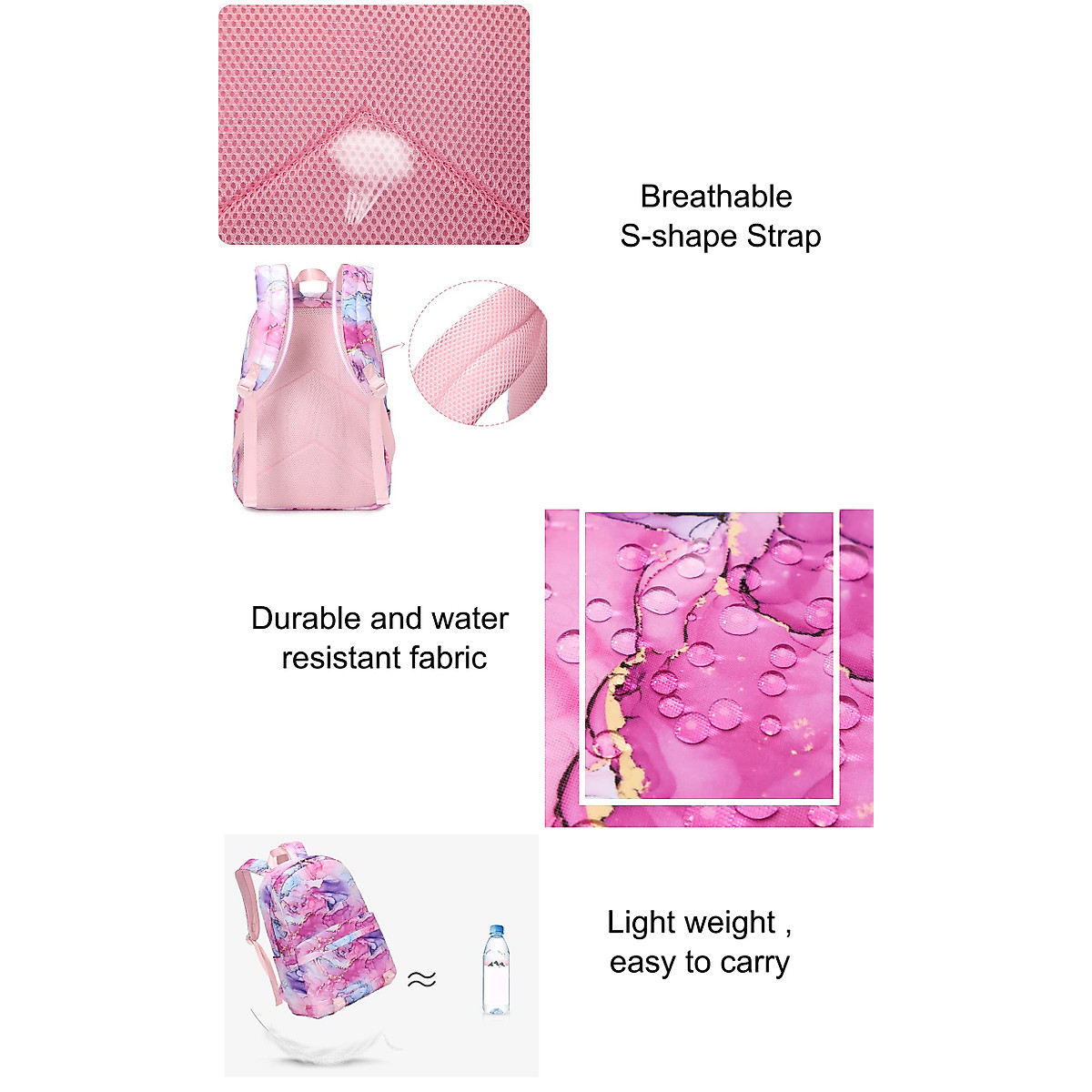 JiaYou Junior high school Backpack Sets 2Pcs Daypack with Lunch case Girls Middle school Bag(Purple,20 Liters)