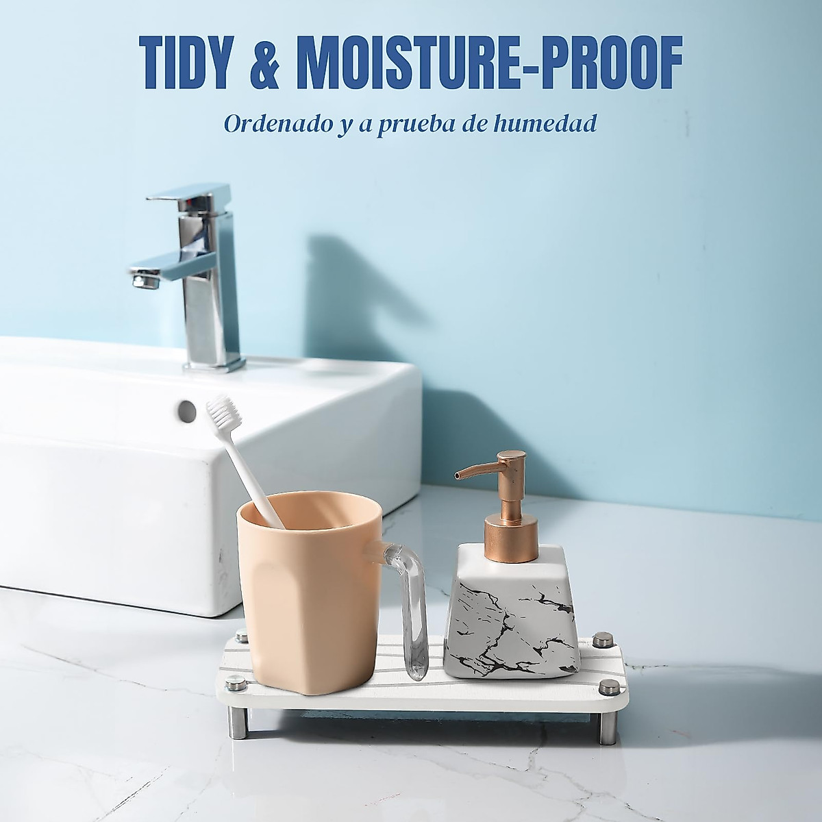 Plentio Bathoom Trays, 2 Pack, Fast Drying Stone Soap Dish, Sponge Holder for kitchen, Diatomite Stone Sink Tray for Soap and Toothbrush Cup, Suitable for Bathroom and Kitchen, Lvory Love