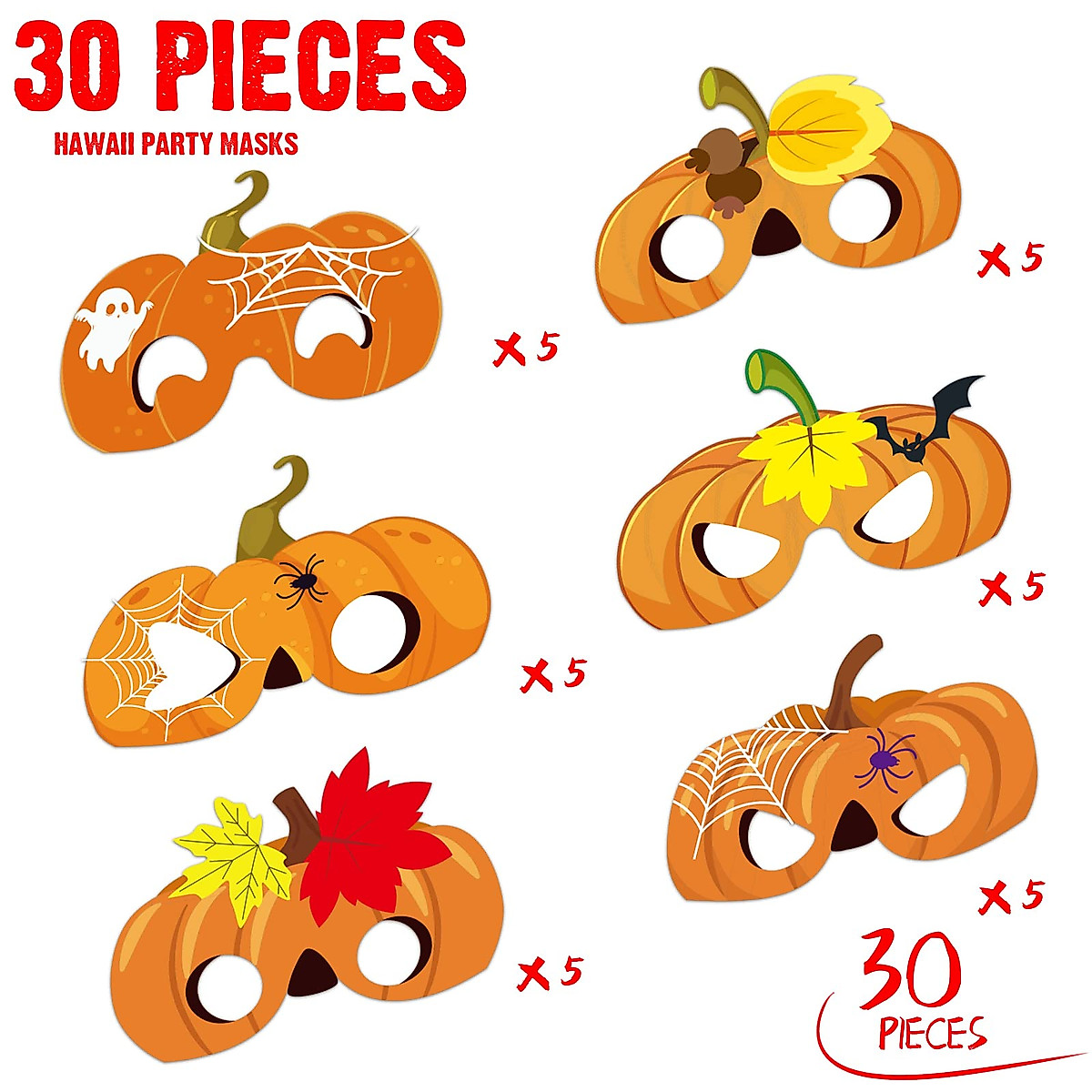 chiazllta Fall Punmkin Masks Party Favors Thanksgiving Autumn Pumpkin Paper Masks for Kids Party Photo Booth Props Kit with Elastic Strings