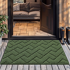 hicorfe Indoor Doormat,Front Back Door Mat Rubber Backing Non Slip Door Mats 20"x31.5" Absorbent Resist Dirt Entrance Doormat Inside Floor Mats for Entryway Washable Low-Profile(Green)