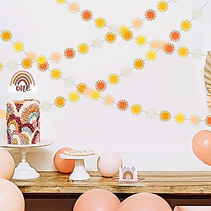 G1ngtar Boho Sun Garland Felt Artificial First Trip Around The Sun String Banner Hippie Boho Muted Sun Party Supplies Aesthetic Indoor Outdoor Party Decoration for Baby Shower Wedding, 4Pcs