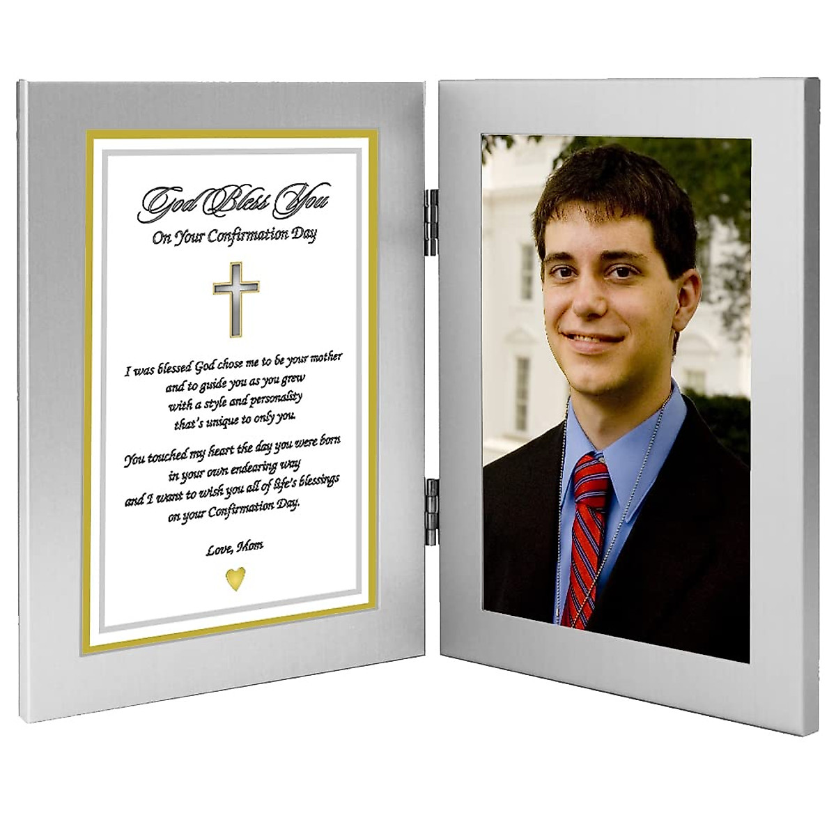 Confirmation Gift for Son or Daughter, Poem from Mom in Double Frame, Add 4x6 Inch Photo Silver