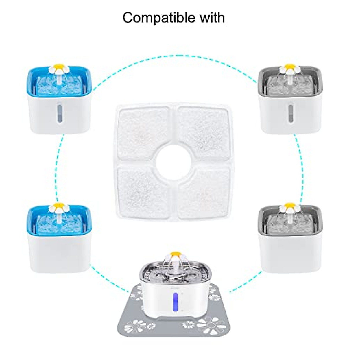 Wonder Creature Cat Water Fountain Filter, Square Cat Fountain Replacement Filters, 8 Carbon Filters Pack