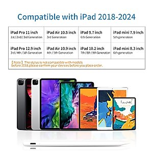 Bluetooth Stylus Pen Fit for Pro 12.9-inch (5th Generation) 2021 Model A2378 A2461 A2379 A2462 with Camera Shutter Remote Control, Tilt Sensitive, Battery Level Display, Palm Rejection Pencil