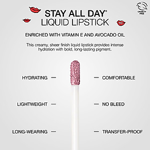 stila Stay All Day Liquid Lipstick, Matte Long-Lasting Color Wear, No Transfer or Bleed Hydrating & Lightweight with vitamin E & Avocado Oil for Soft Lips Patina, .10 Fl. Oz.