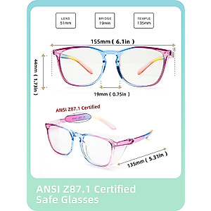 LianSan Oversize Anti-Fog Safety Goggles for Nurses, Z87.1 Certified Safety Glasses for Women, Square UV Protection Rainbow
