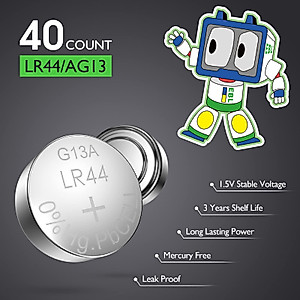 EBL LR44 Batteries, AG13 357 SR44 303 A76 Alkaline Battery 1.5V Button Coin Cell Batteries -40 Pack