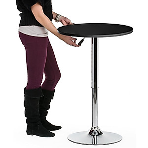 Displays2go Modern Hydraulic Bar Table, 23.5 Inch Round, Aluminum/Wood, Adjustable Height – Black (BRTBLA1B)