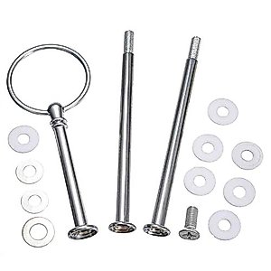 1Set 3 Tier Heavy Duty Metal Cake Stand Handle Fruit Dessert Cupcake Plate Stand Centre Handle Fitttings Round Hardware Rod Holder with Stylus(Silver)