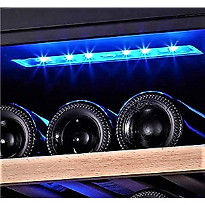 Phiestina Dual Zone Wine Cooler Refrigerator, 33 Bottle Free Standing Compressor Fridge and Chiller for Red and White Wines, 16'' Glass Door Wine Refrigerator with Digital Memory Temperature Control