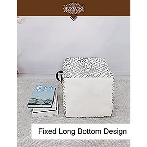 HUNRUNG Square Storage Bins Nursery Hamper Canvas Laundry Basket Foldable with Waterproof Nursery Boxes for Shelves/Gift Baskets/Toy Organizer/Office, Bedroom (Square-black transverse geometry)