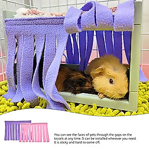 POPETPOP Rabbit Toys Bunny Cage Guinea Pig Cage Decorations - 4 Pieces Hamster Hideout Door Curtains Fleece Hideaway, Small Animal Habitat Cage Accessories Parrot Toys Bunny Cage