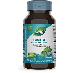 Nature's Way Ginkgo Premium Extract, Supports Memory & Concentration*, 120 mg Ginkgo Biloba Extract per 2-Capsule Serving, with Gotu Kola, Vegan, No Gluten, 60 Capsules (Packaging May Vary)
