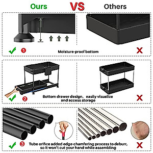 SPACELEAD Under Sink Organizers and Storage for Bathroom 2 Tier Sliding Cabinet Basket Drawers, Kitchen Under Sink Organizer with Hooks The Bottom Can Be Pulled Out Black