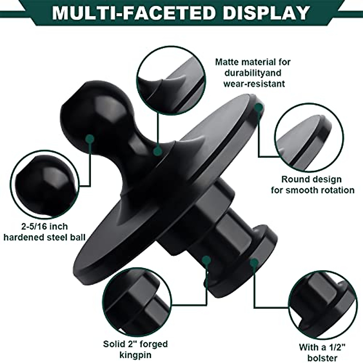 Gooseneck Ball Adapter - Fifth Wheel Kingpin to 2-5/16 Inch Gooseneck Ball Towing Receiver Adapter -Black