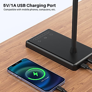 GARMESE LED Desk Lamp, Touch Adjustable Table Lamp with USB Charging Port 5 Modes and 6 Brightness Levels Eye Protection Reading Light 48 LED Memory Function Desk Lights for Home Office Black