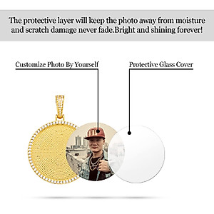 YIMERAIRE Custom Photo Necklace Personalized Picture Frame Necklace Blank Pendant for Women Round Memory Pendant Necklace with Rope Chain Hip Hop Jewelry for Men