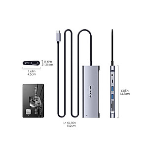 LENTION 3.3FT Long Cable USB C Hub with 4K HDMI, 2 USB 3.0, Card Reader, Aux, Type C Data/Charging Compatible 2023-2016 MacBook Pro, Mac Air/Surface, More, Stable Driver Adapter (CB-C37, Space Gray)