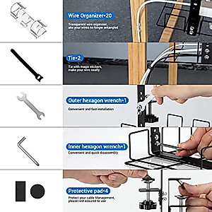 Under Desk Cable Management Tray - No Drill Clamp Mount Steel Cords Organizers - 15.7“ High Capacity Adjustable Removable Docking Station Wires Holder Rack - Home Office Kitchen Table Raceway -1pc