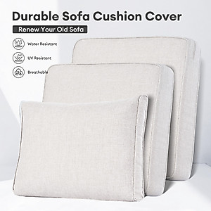 ovios Patio Cushion Covers, Waterproof Cushion Cover for Outdoor Furniture, Sofa, Couch, Ottoman Seat Back Cushion Cover with Zipper (8 Covers, Beige)