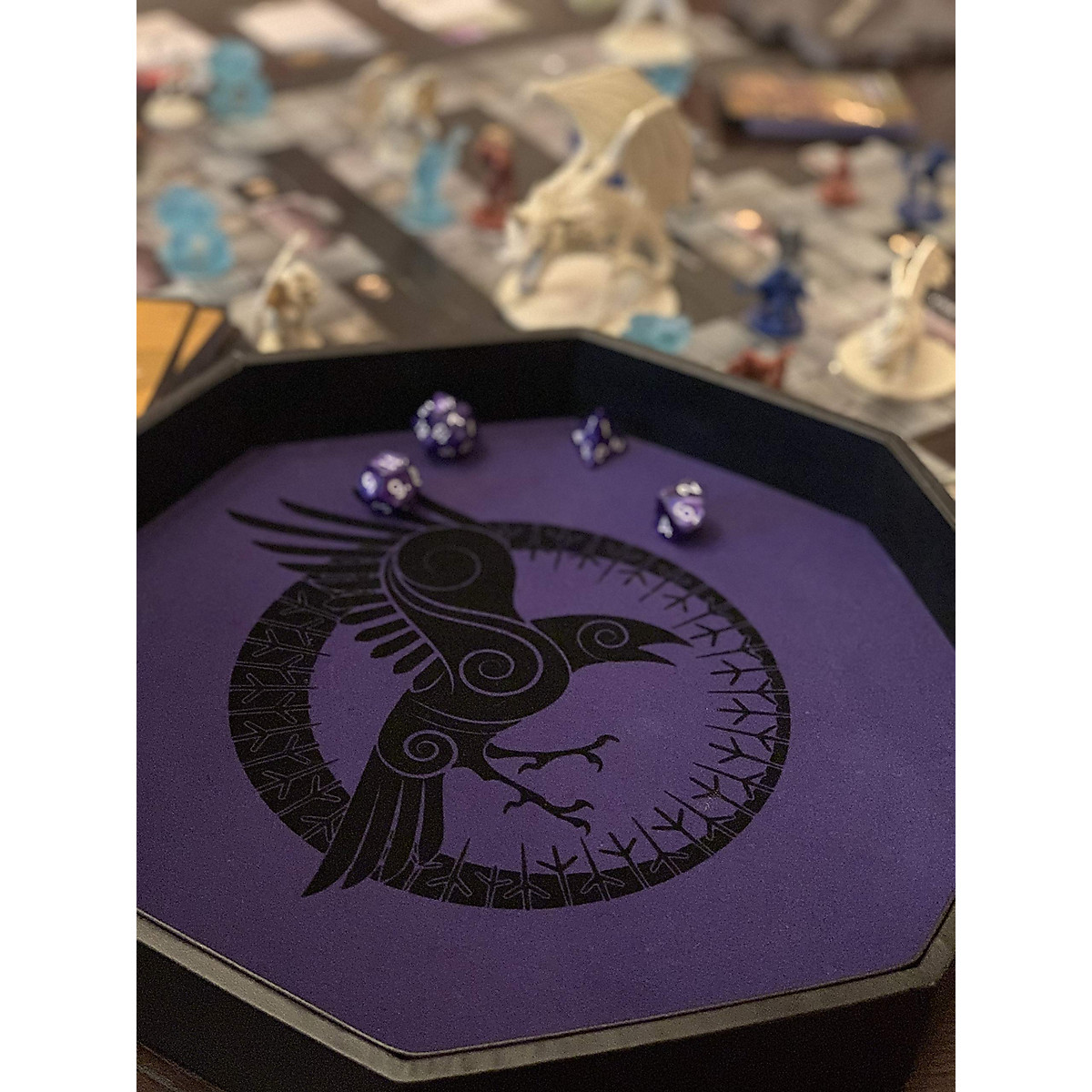 Luck Lab 11.5 Inch Dice Tray – Purple - Big Octagonal Dice Tray with Luxurious Rolling Area for RPG Table Top Gaming Like D&D - Raven Design