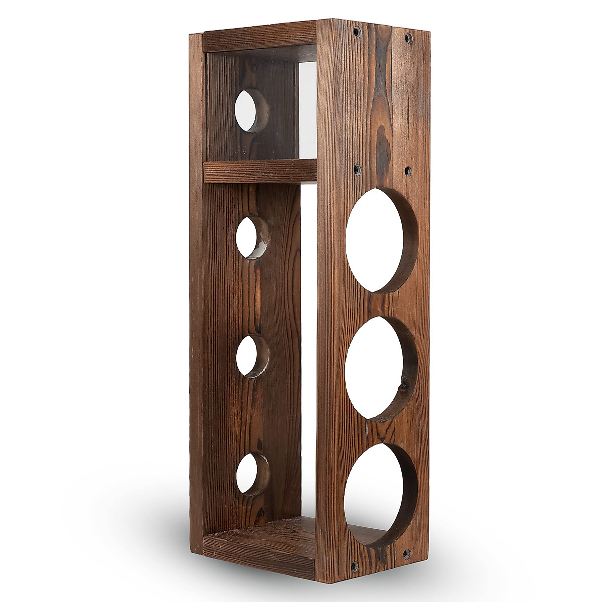 Rustic State Sonoma Countertop Wood Vertical Wine Rack with Cork Storage - Freestanding Tabletop Liquor Holder Shelf Organizer - Holds 3 Bottles - Home Kitchen Dining Room Bar Décor - Burnt Brown