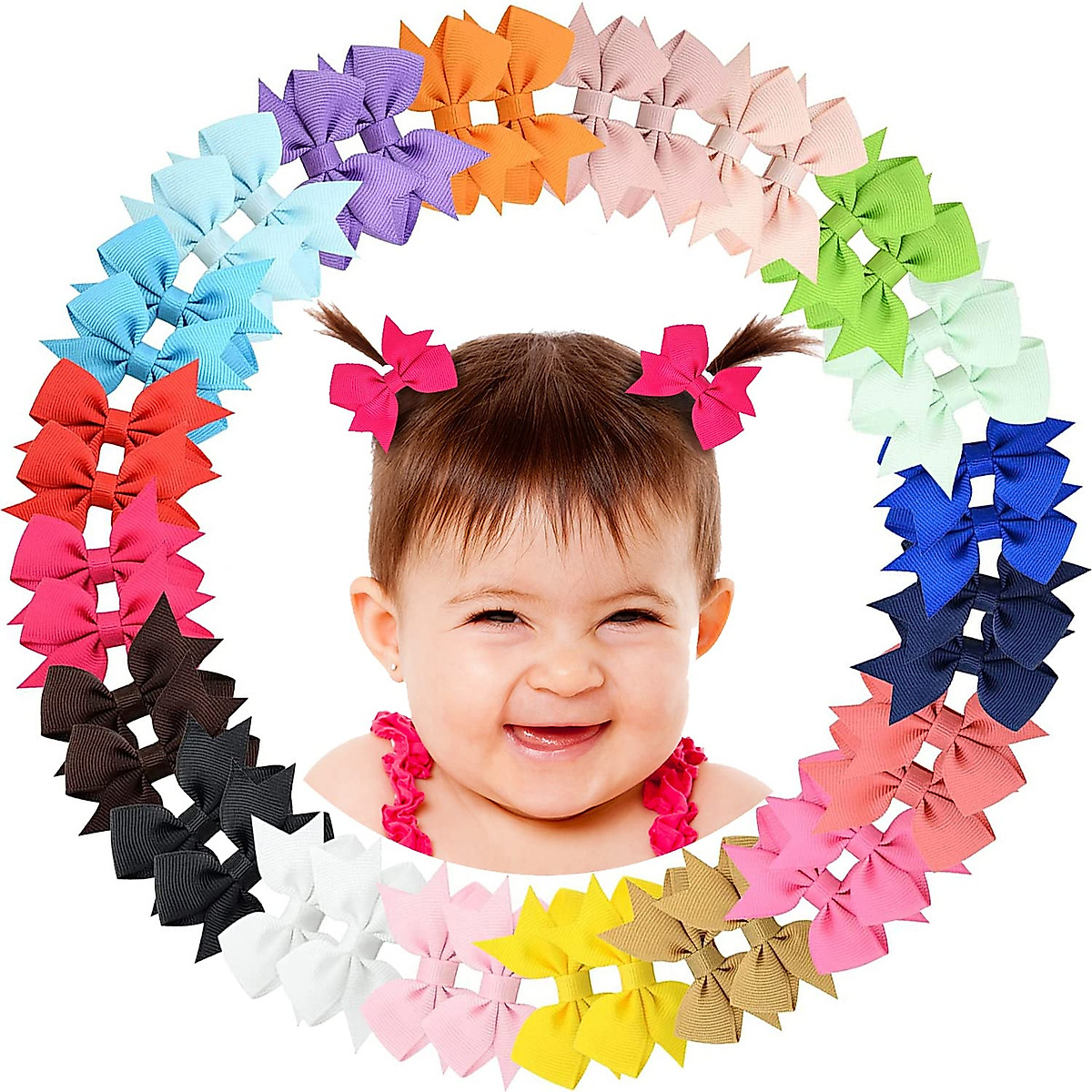 ALinmo 2" Baby Hair Clips Fully Lined Bows Tiny Alligator Clips for Infants and Toddlers in Pairs