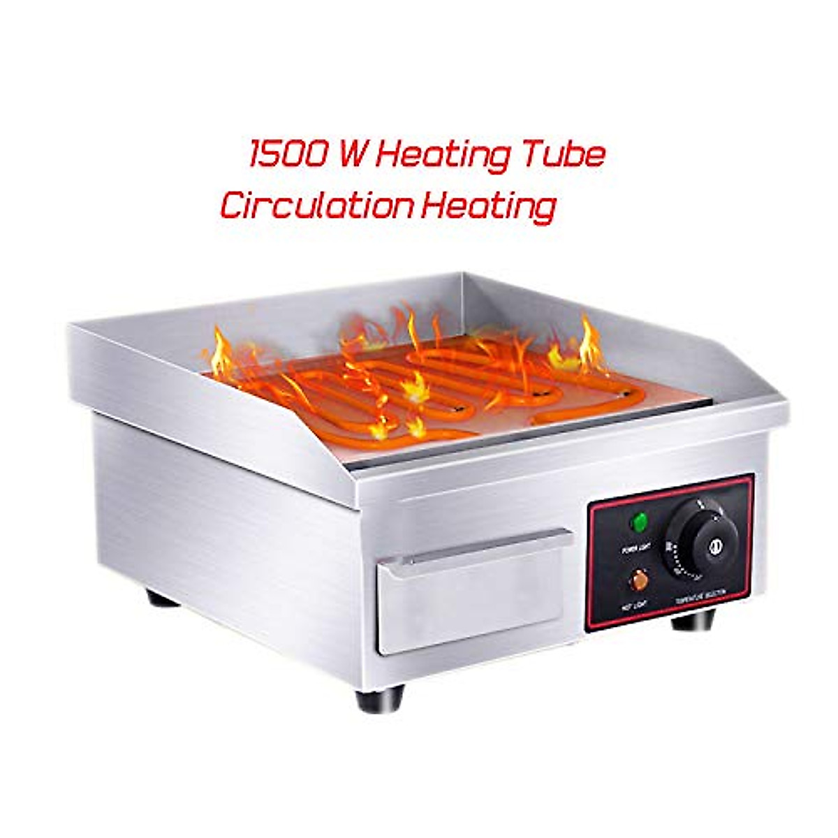 Proshopping 1500W 14" Commercial Electric Countertop Griddle Grill, Stainless Steel Restaurant Grill, Tabletop Flat Grill, with Adjustable Temperture Control, 110V