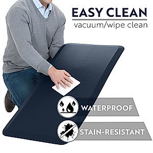 Kangaroo Anti Fatigue Cushion Mat and Chenille Bath Rug, Antifatigue Mat Size 32x20, Foam Pad Relieves Pressure, Bath Rug Size 36x24, Machine Washable, Both in Navy, 2 Item Bundle