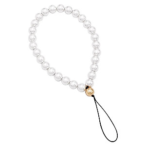 Rosemarie & Jubalee Women's Stunning Detachable Simulated Pearl Bracelet Lanyard Strap Wristlet For Cell Phones (10mm White Pearls With Gold Tone Bead)