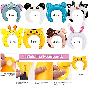 Valentines Day Cards For Kids - 28 Valentine Cards + 28 Inflatable Animal Headbands + 28 Gift Envelopes & Tattoos, Animal Greeting Cards Valentines Exchange Cards for Kids Boys Girls School Classroom