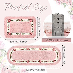 Drydiet 2 Pcs Rose Flowers Coquette Bathroom Rugs Set Coquette Bathroom Bedroom Living Room Decor,Floral Flower Rugs for Bedroom Non Skid Absorbent Romantic Rose Flower Area Rugs 2 Shapes(Pink,Small)