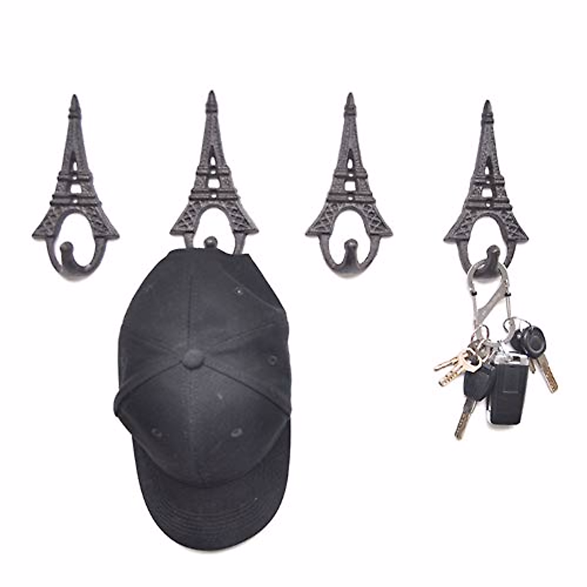 BOOHAO 2 pcs Eiffel Tower Wall Hook Eiffel Tower Wall Mounted Coat Hooks Rustic Style Cast Iron Coat Hook for Towel Key Cap Bathroom