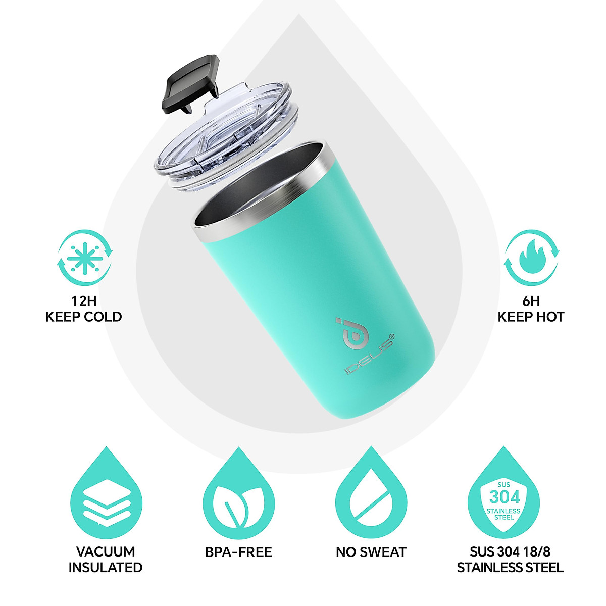 Ideus 20 oz Tumbler, Travel Coffee Mug with Splash Proof Sliding Lid, Double Wall Stainless Steel Vacuum Insulated Coffee Mug for Home and Office, Keep Beverages Hot or Cold, Sky Blue