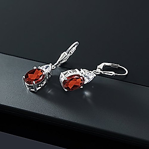 Gem Stone King 925 Sterling Silver Red Garnet and White Zirconia Dangle Earrings For Women (5.00 Cttw, Gemstone January Birthstone, Oval 10X8MM, Trillion 5MM)