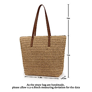 Womens Large Straw Beach Tote Bag Handmade Woven Shoulder Bag Handbag Purse for Summer (Brown)
