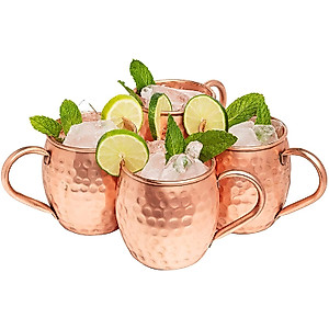 BOLD & DIVINE Authentic Moscow Mule Copper Mugs | Solid 100% Copper Cups Set w/ 4 Straws, 1 Shot Glass, 1 Spoon | Set of 4 (16oz)