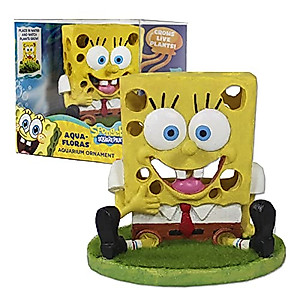 Penn-Plax Spongebob Squarepants Aqua-Flora Living Aquarium Decoration with Embedded Glosso Plant Seeds – Spongebob