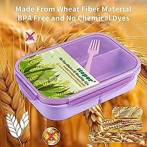 Itopor® Lunch Box,Natural Wheat Fiber Materials,Ideal Bento Box for Kids and Adults,Leak Proof Kids Lunch Box,BPA-Free,Mom's Choice,Healthy Food-Safe Bento Lunch Boxes for Family(Purple)