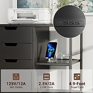 YaFiti File Cabinet for Home Office, 3 Drawer Lateral Filing Cabinets for Printer Stand with Storage and Socket USB Charging Port fits A4 or Letter Size, Black