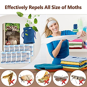10 Pack Natural Moth Repellent for Clothes Indoor Use, Alternative Moth Balls Moth Traps for Clothes, Peppermint and Thyme Essential Oils Effectively Keep Moths Away from Closet Drawers Woolen Silk