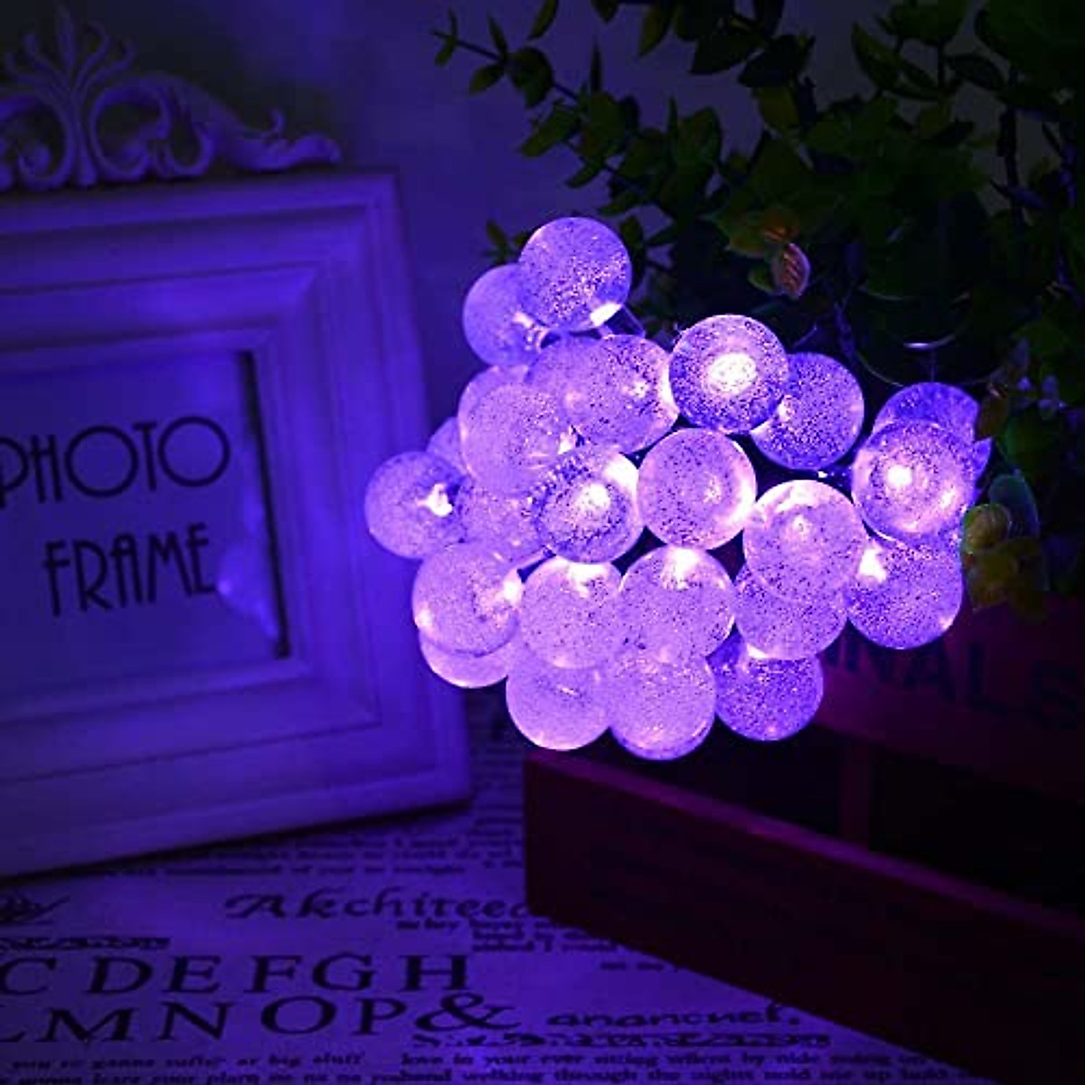 Solar String Lights Outdoor, 35.6ft 60 LED Globe String Lights,Waterproof 8 Modes Solar Patio Lights for Garden, Lawn, Patio, Gazebo, Yard, Outdoors (Purple)